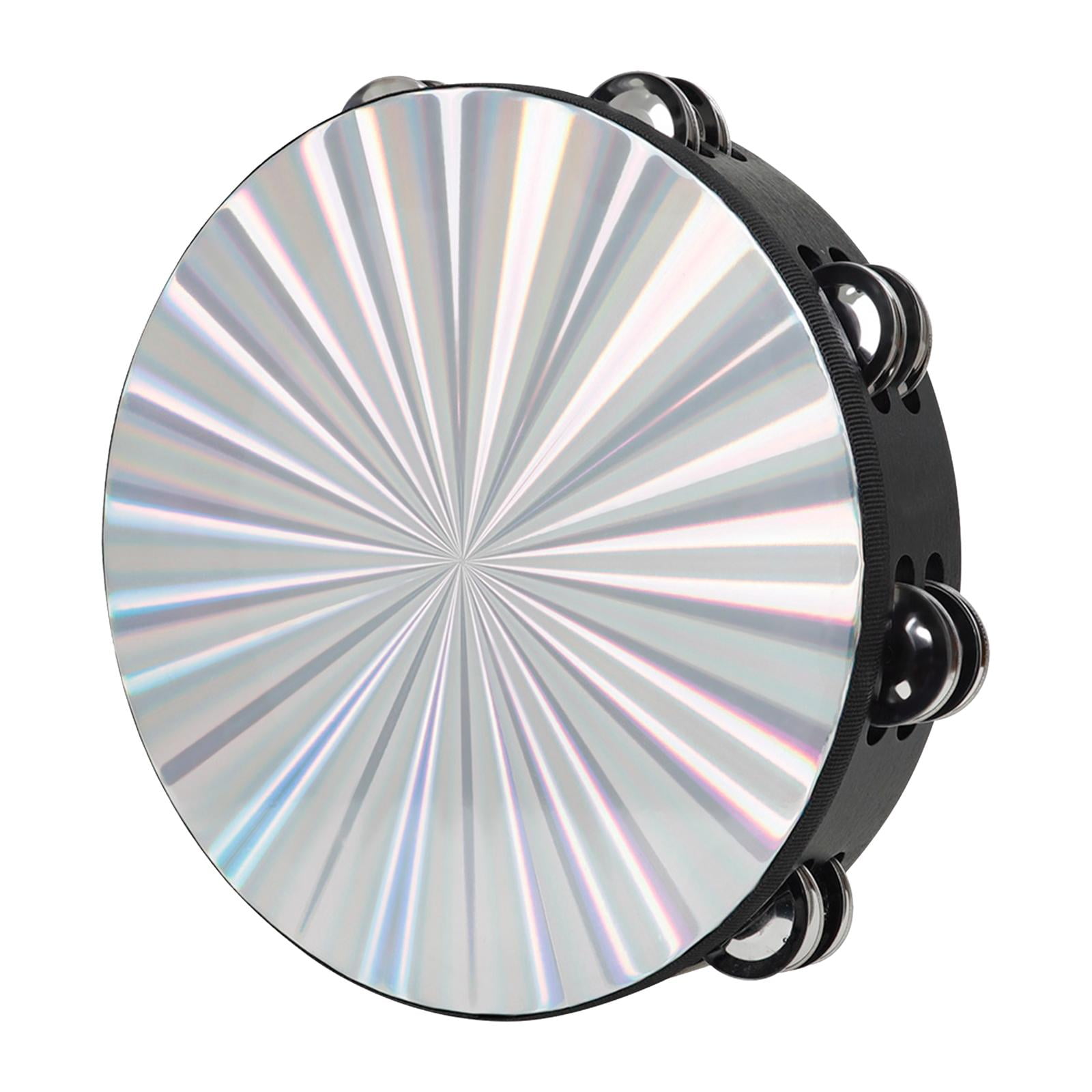 10 Inch Hand Held Drum Tambourine with Double Row Bells, Reflective ...