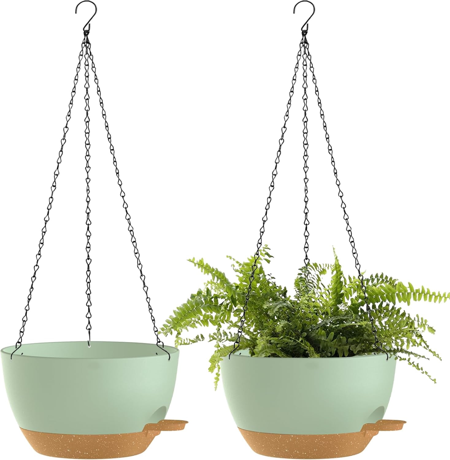 10 Inch Hanging Baskets 2 Pack with Chains, Self-Watering Plastic ...