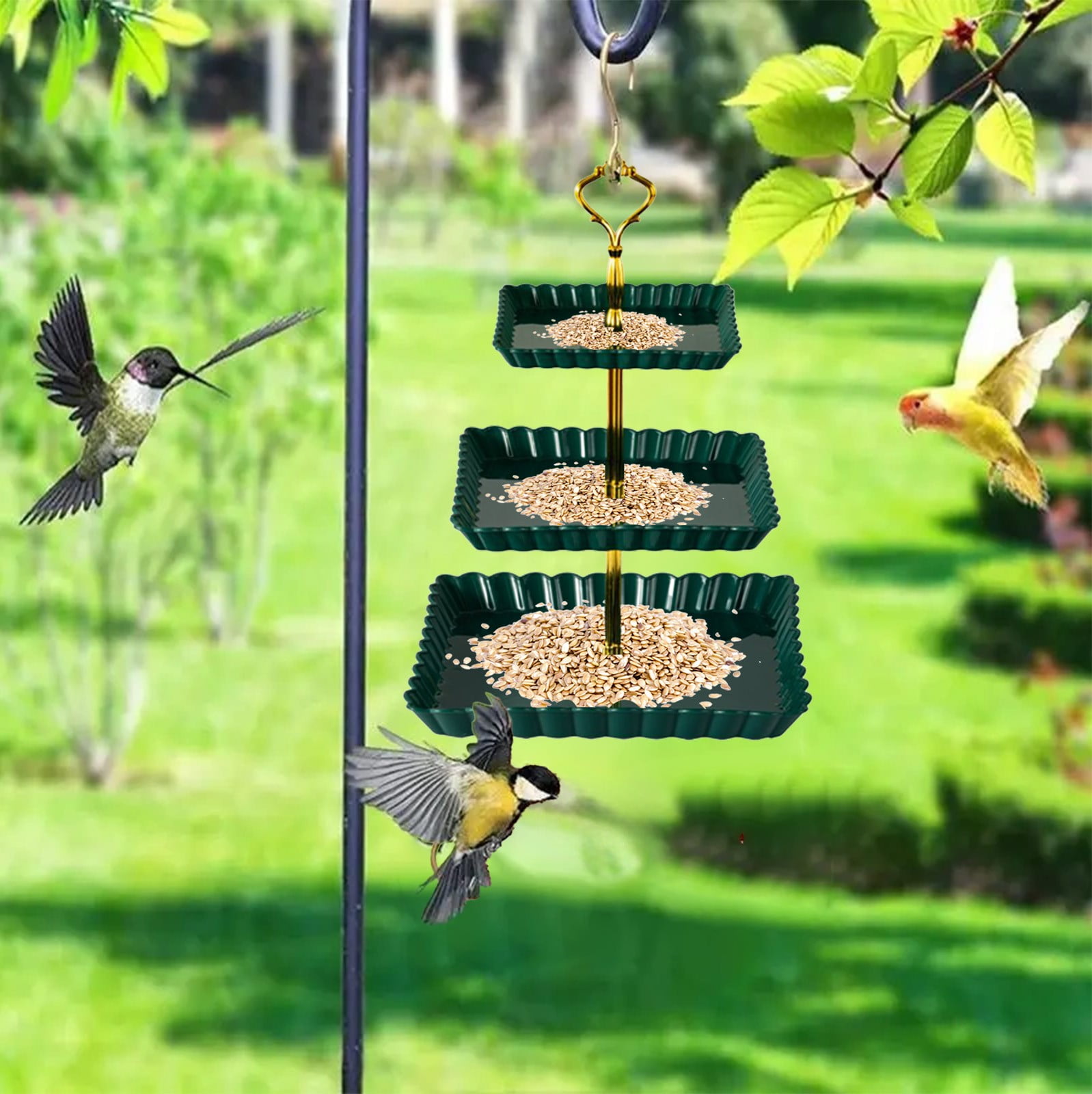 10-Inch Hanging Glass Bird Bath, Hummingbird Feeder with Rust-Proof ...