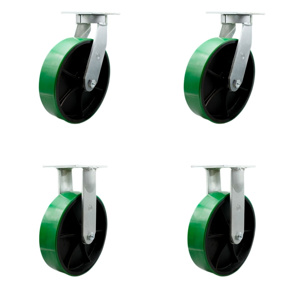 10 Inch Heavy Duty Green Poly on Cast Iron Caster Set 2 Swivel Locks 2 ...