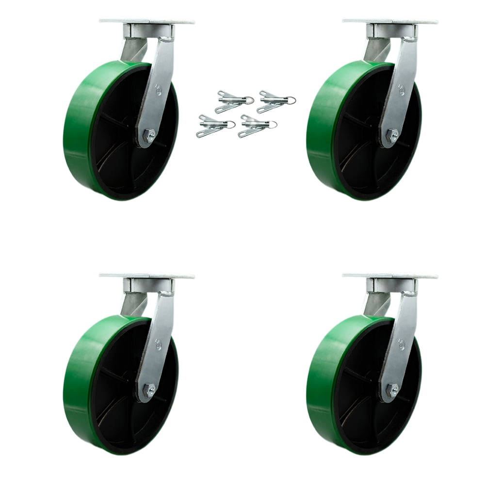 10 Inch Heavy Duty Green Poly on Cast Iron Caster Set with Swivel Locks ...
