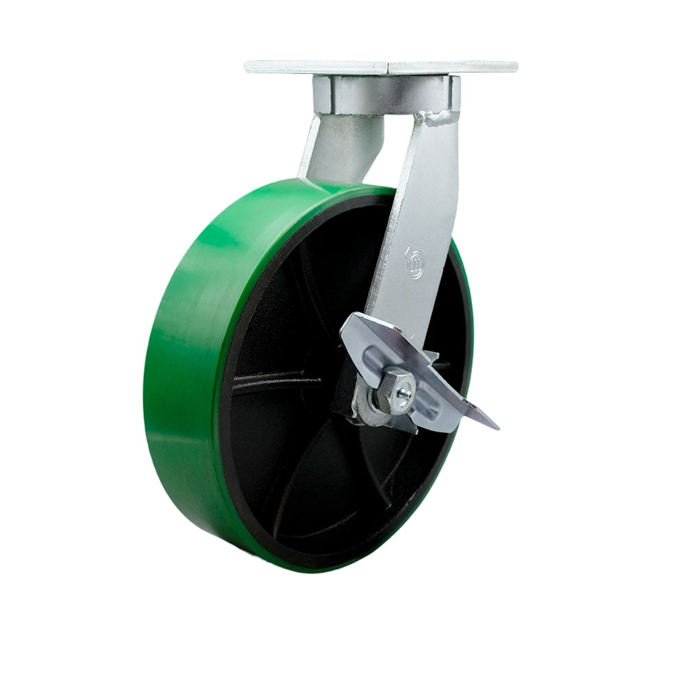 10 Inch Heavy Duty Green Poly on Cast Iron Caster with Brake and Swivel ...