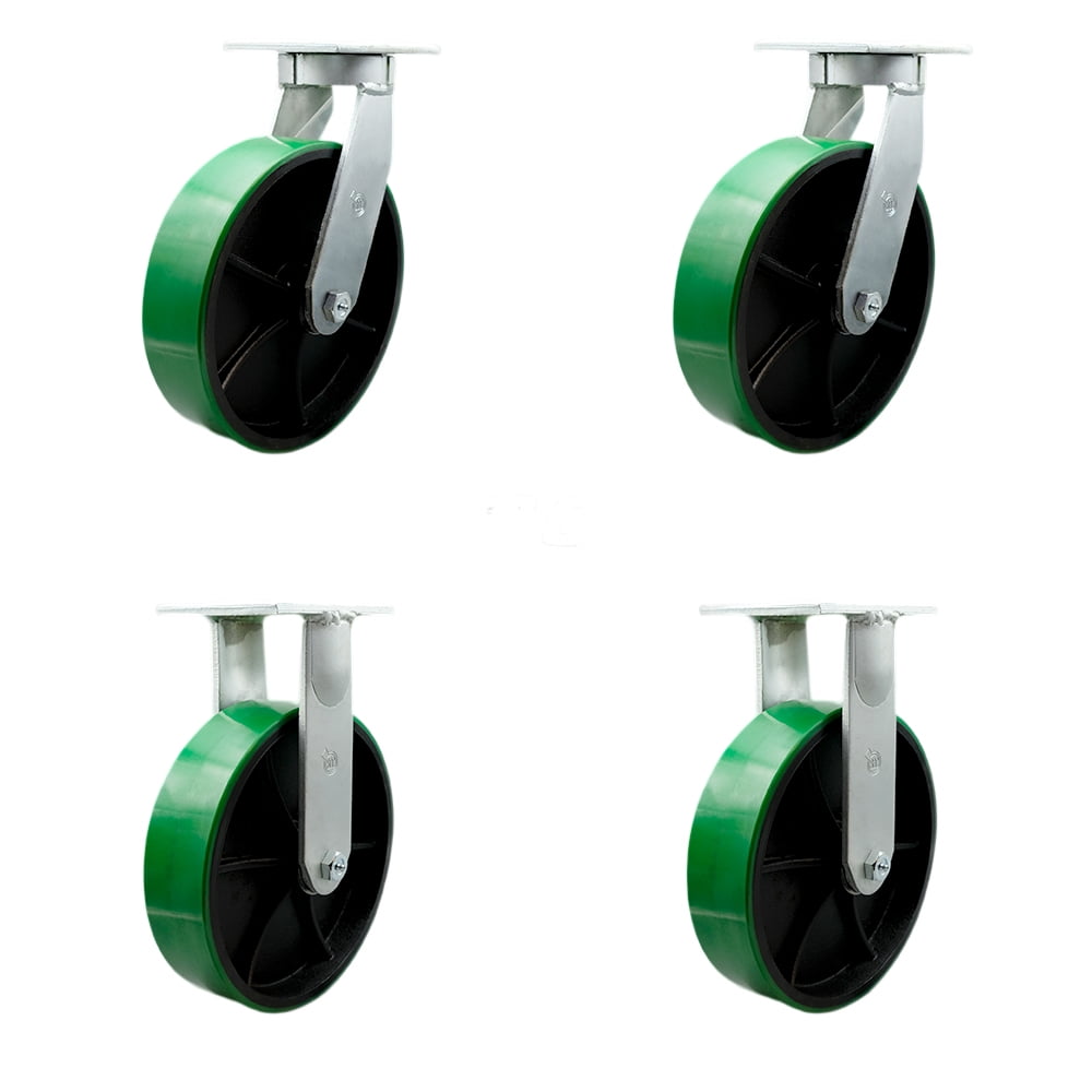 10 Inch Heavy Duty Green Poly on Cast Iron Wheel Caster Set 2 Swivel 2 ...