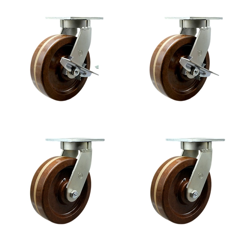 10 Inch Heavy Duty High Temp Phenolic Caster Set 4 Swivel Locks 2 ...