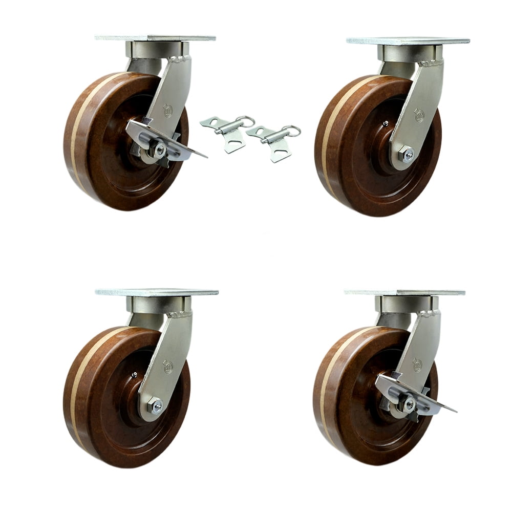 10 Inch Heavy Duty High Temp Phenolic Swivel Caster Set 2 Swivel Locks ...