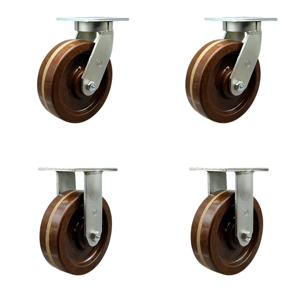10 Inch Heavy Duty High Temp Phenolic Swivel Caster Set 2 Swivel Locks ...