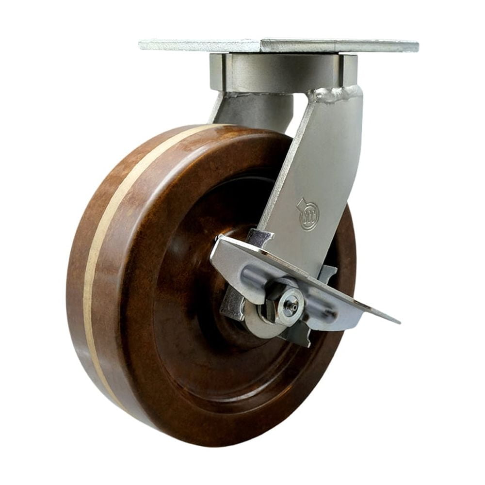 10 Inch Heavy Duty High Temp Phenolic Swivel Caster with Brake and ...