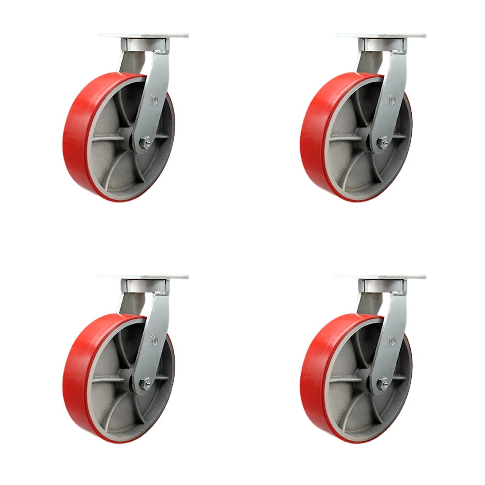 10 Inch Heavy Duty Red Poly on Cast Iron Swivel Caster Set with 2 ...