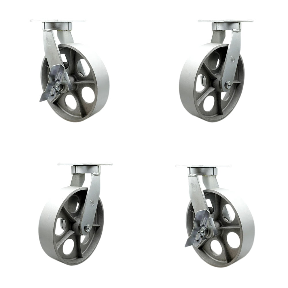 10 Inch Heavy Duty Semi Steel Cast Iron Caster Set 2 Swivel Lock 2 ...
