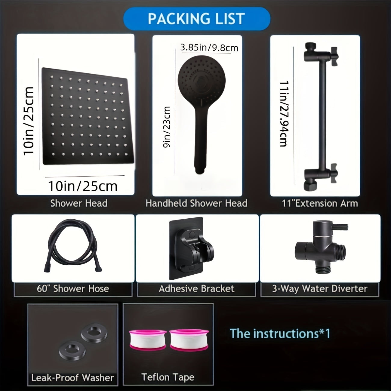 10 Inch High-Pressure Rain Shower Head Set – 5-Settings Handheld ...