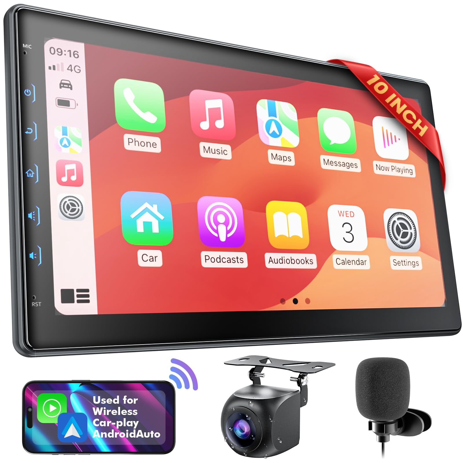 10 Inch IPS Touch Screen Double Din Car Stereo Compatible with Wireless ...