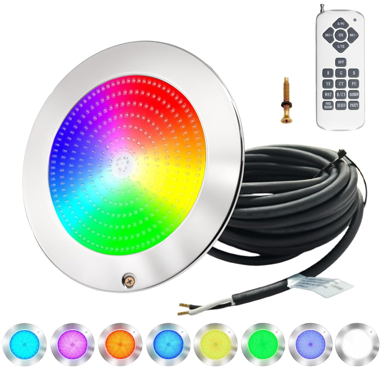 10-Inch In-Ground LED Submersible Pool Light, 12V AC, Remote-Controlled ...