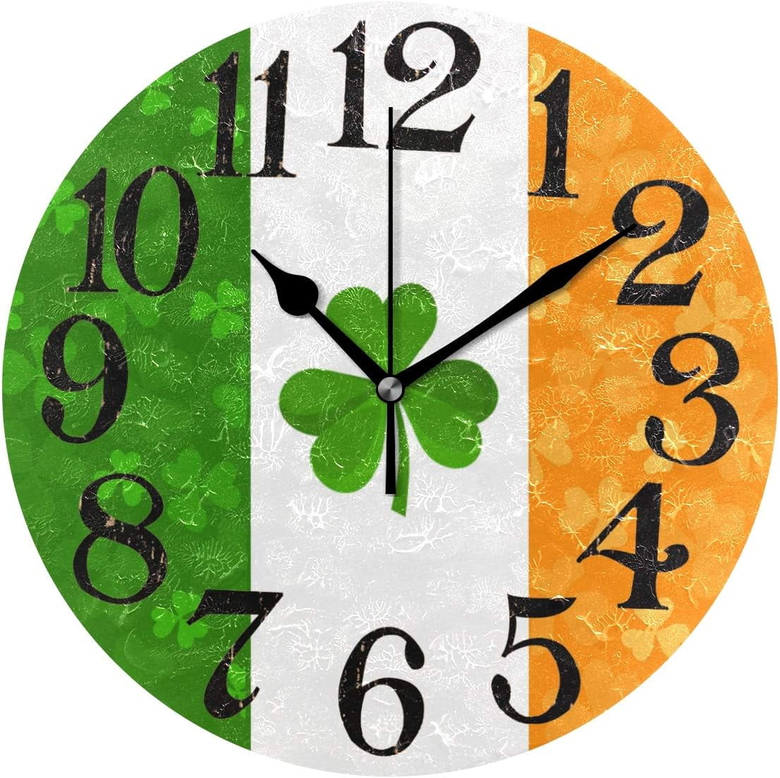 10 Inch Irish Flag with Clover Shamrock Print Round Acrylic Wall Clock ...