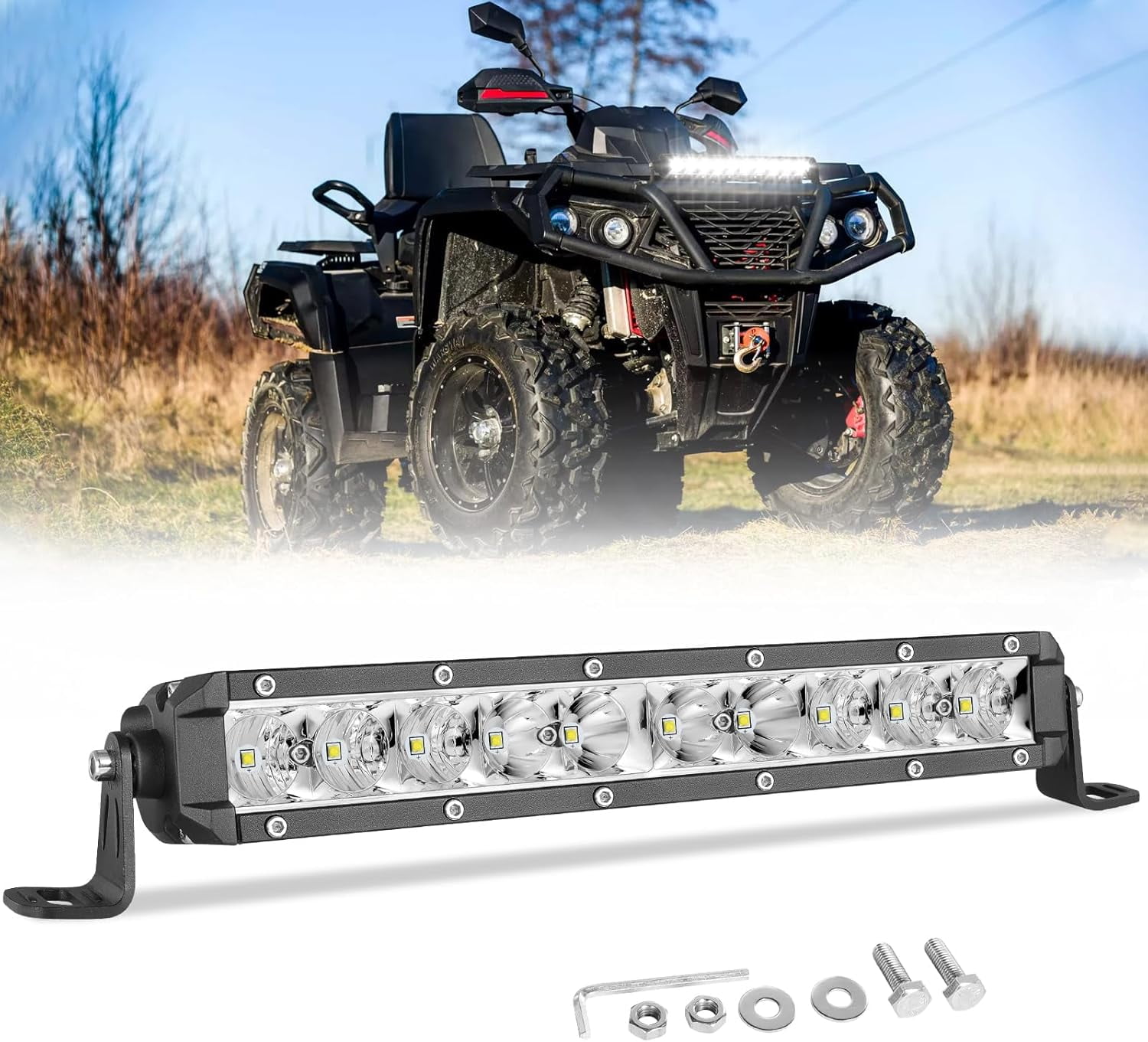 10 Inch Light Bar, Niwaker 50W Single Row LED Light Bar Spot Flood ...