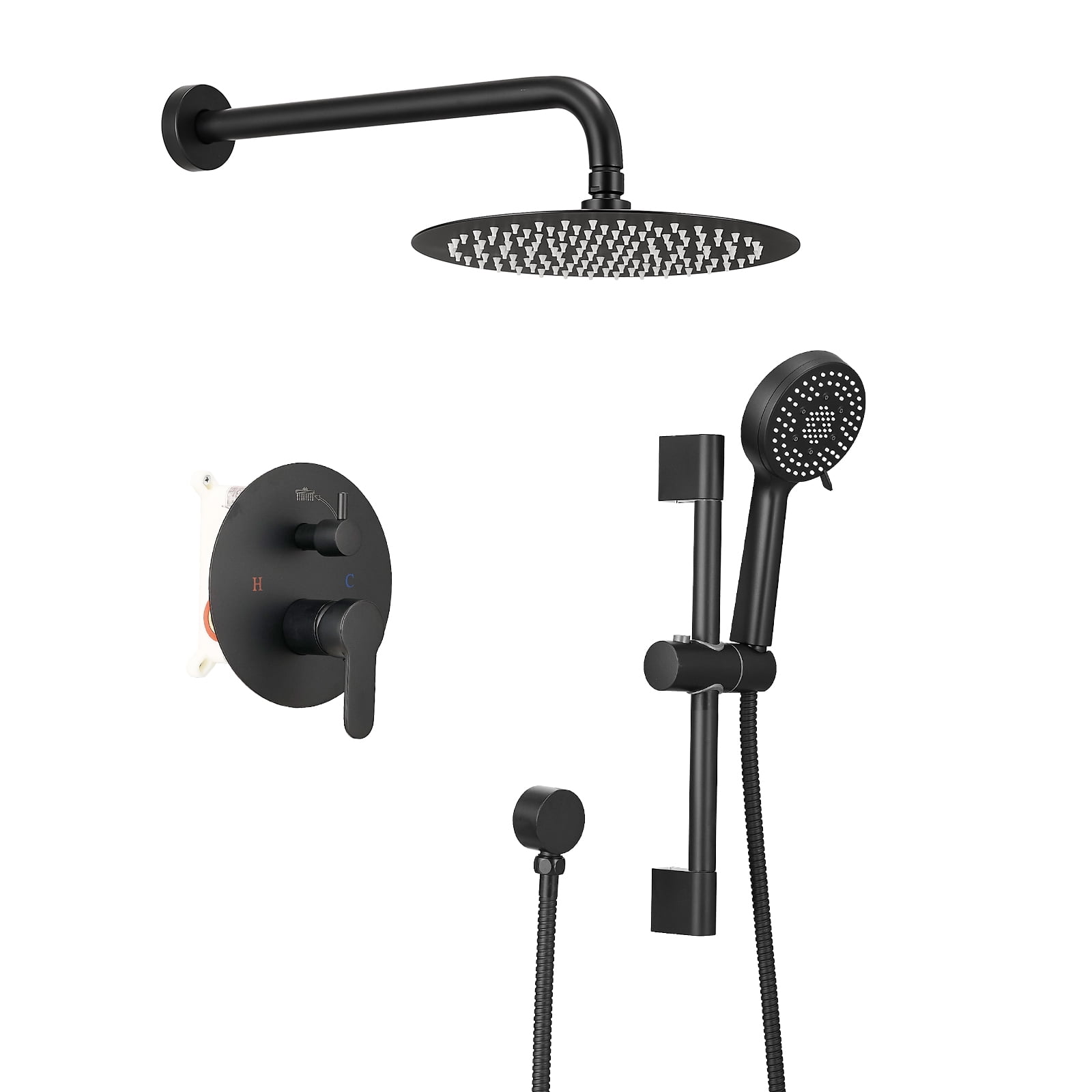 10-Inch Matte Black Shower System - Complete Slide Bar Shower Set with ...
