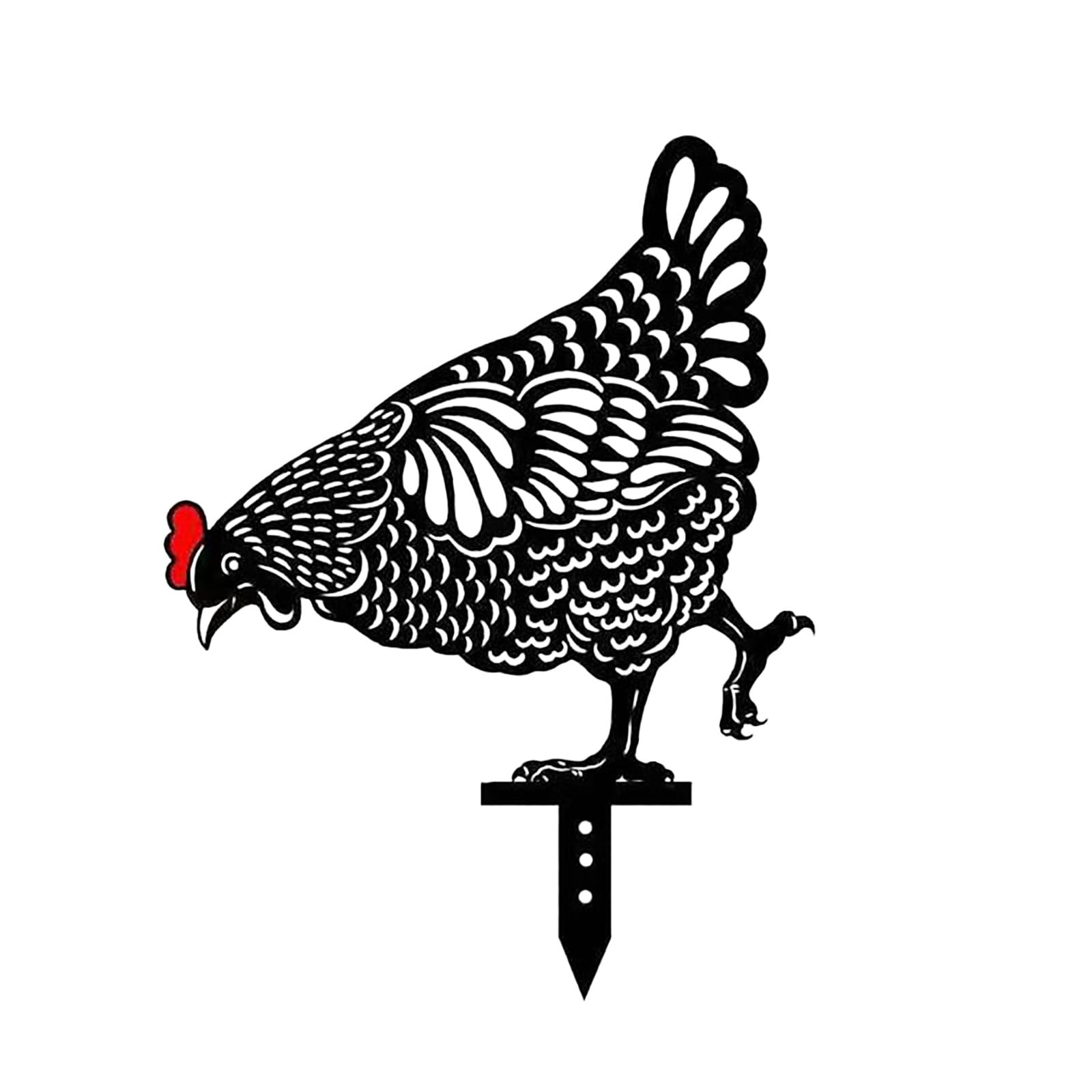 10 Inch Metal Rooster Yard Art - Hollow Cut Chicken Silhouette Garden ...