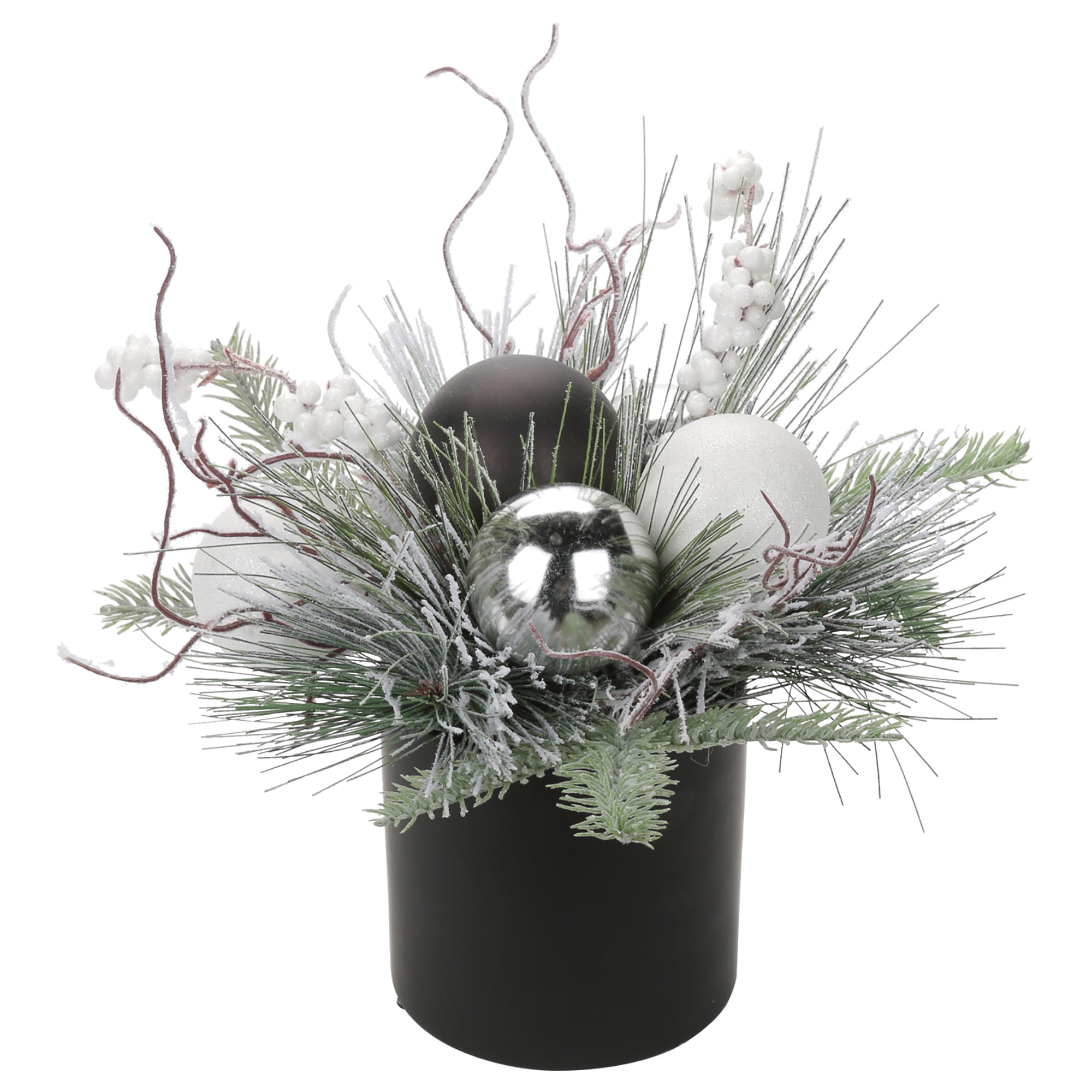 10 Inch Mini Christmas Tree Artificial Potted with Holly Pine Snowy and ...