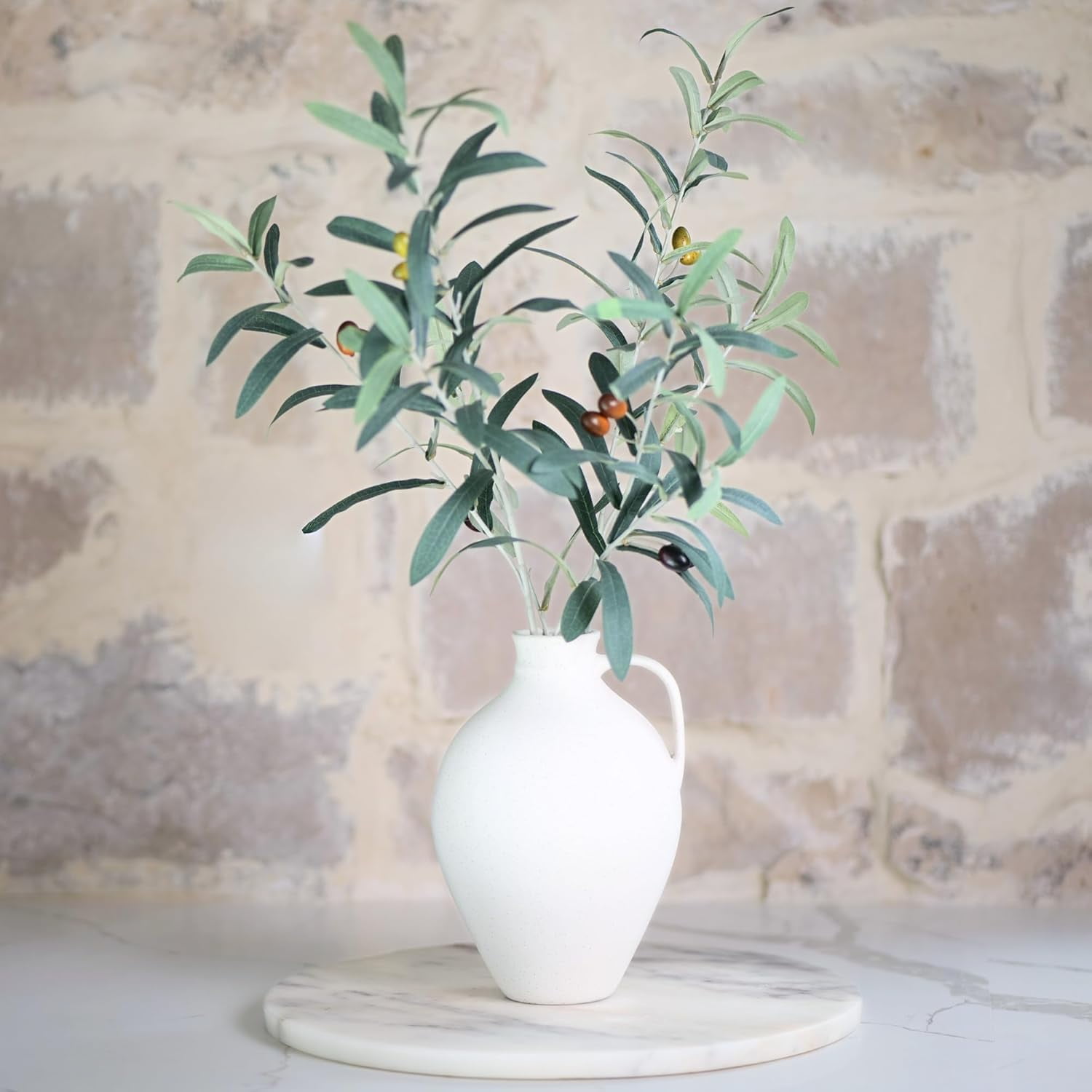 Luxurious 10 Inch Rustic White Vase - 24 Inch Olive Branches for Vase ...