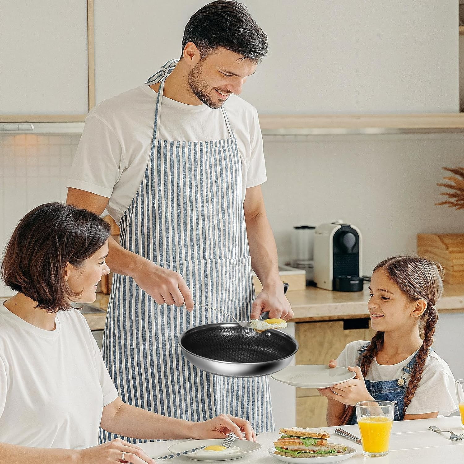 10 Inch Nonstick Frying Pan with Lid, Stainless Steel Skillet with ...