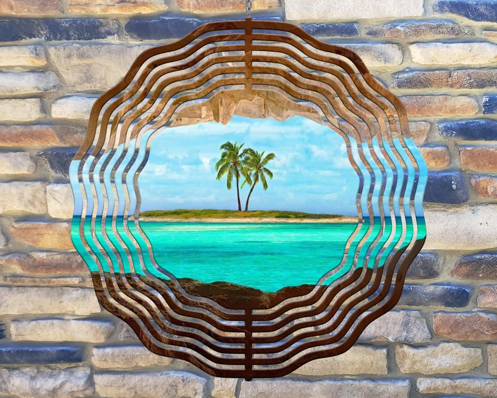 10 Inch Ocean Island Palm Trees Wind Spinner Yard Decor Aluminum ...