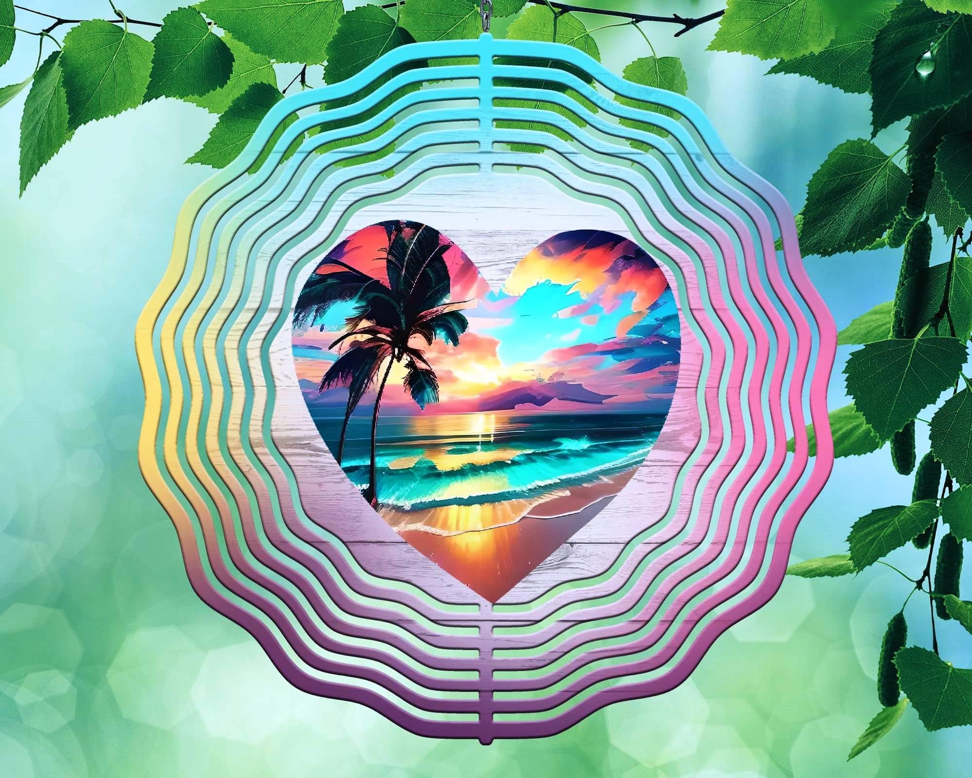 10 Inch Ocean Sunset Heart Wind Spinner Yard Decor Aluminum Sublimated ...