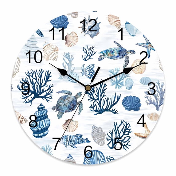 10 Inch Oceans Sealife Wall Clock, Sea Turtles Corals Stars Shells ...
