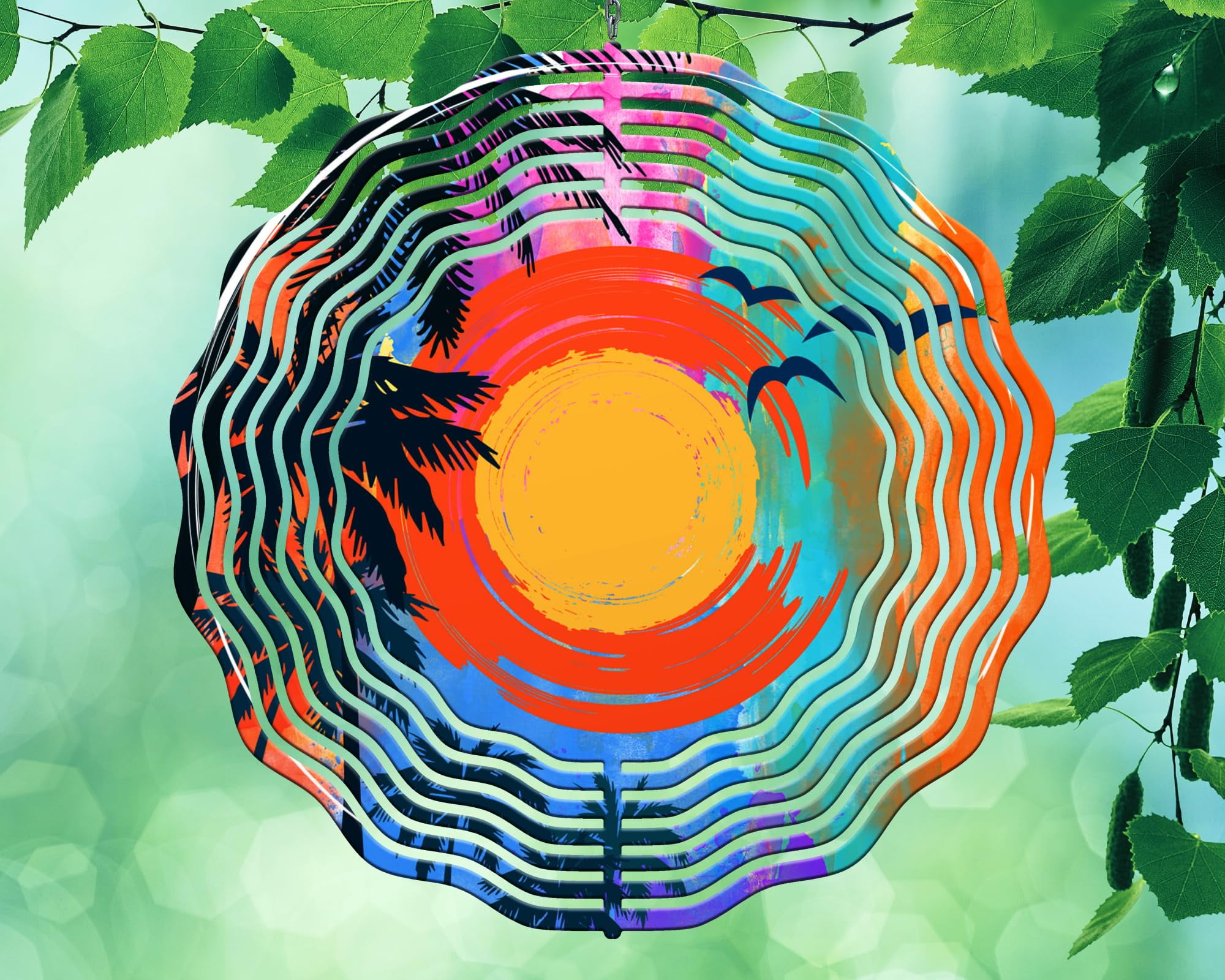 10 Inch Palm Trees Seagulls Sunny Island Wind Spinner Yard Decor ...