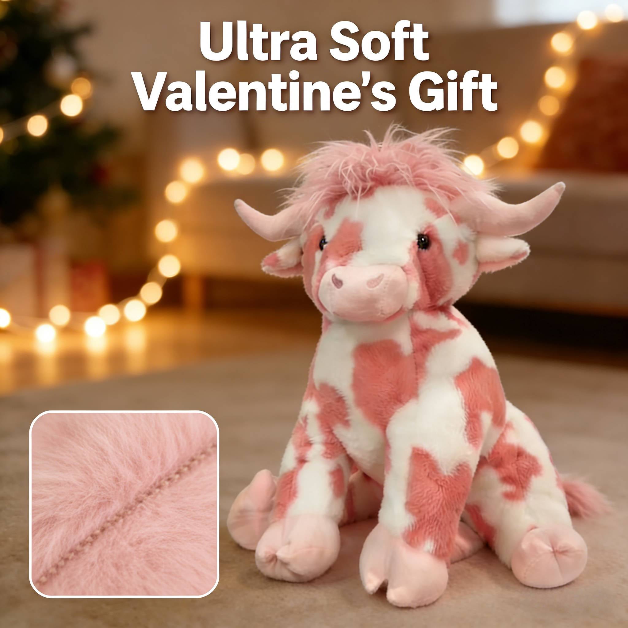 10 Inch Pink Highland Cow Plush Stuffed Toy, Soft Cow Doll with Lovely ...