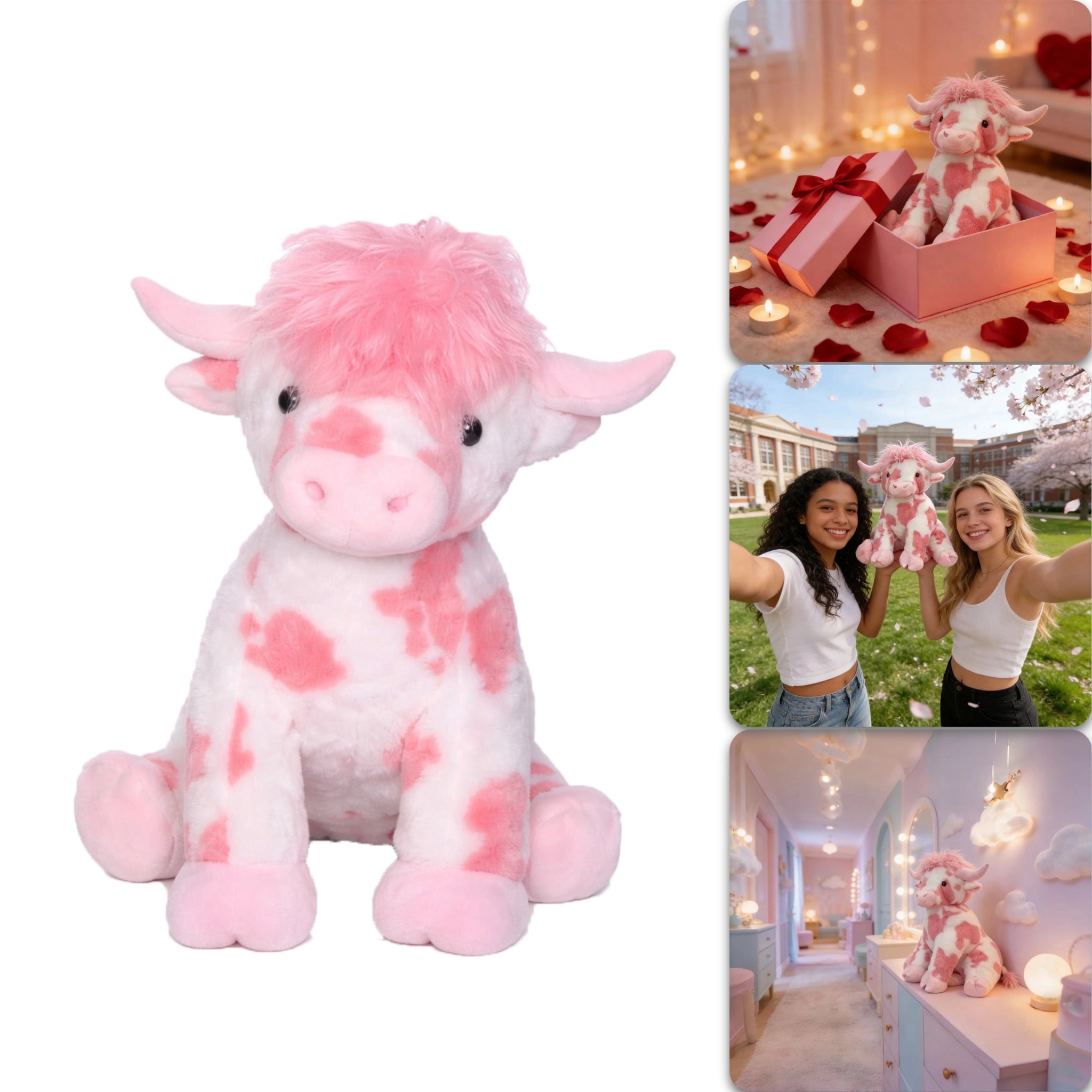 10 Inch Pink Highland Cow Plush Toy – Cute Stuffed Animal Doll ...