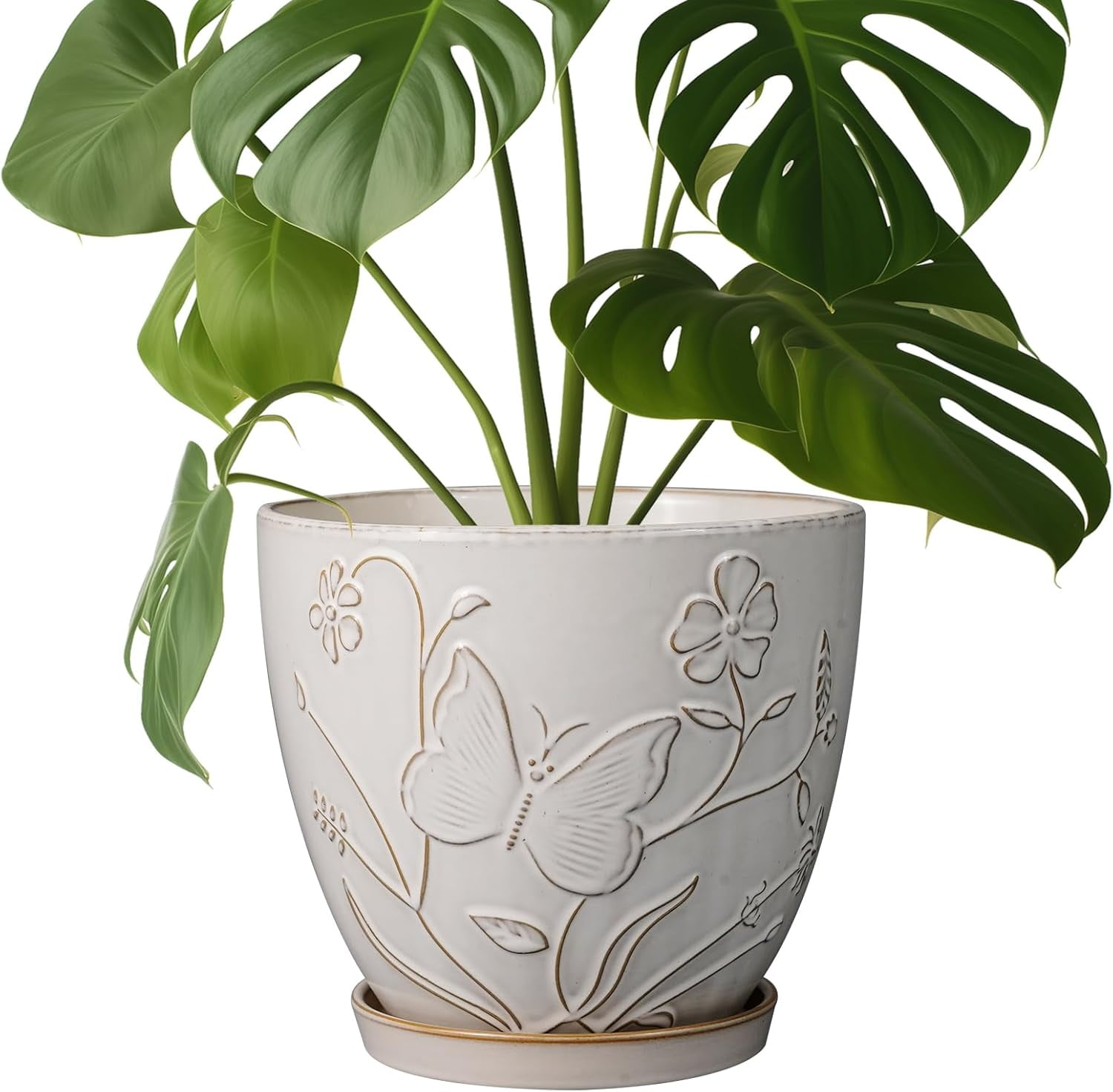 10 Inch Plant Pot Ceramic Planter Pot with Drainage Hole and Saucer ...
