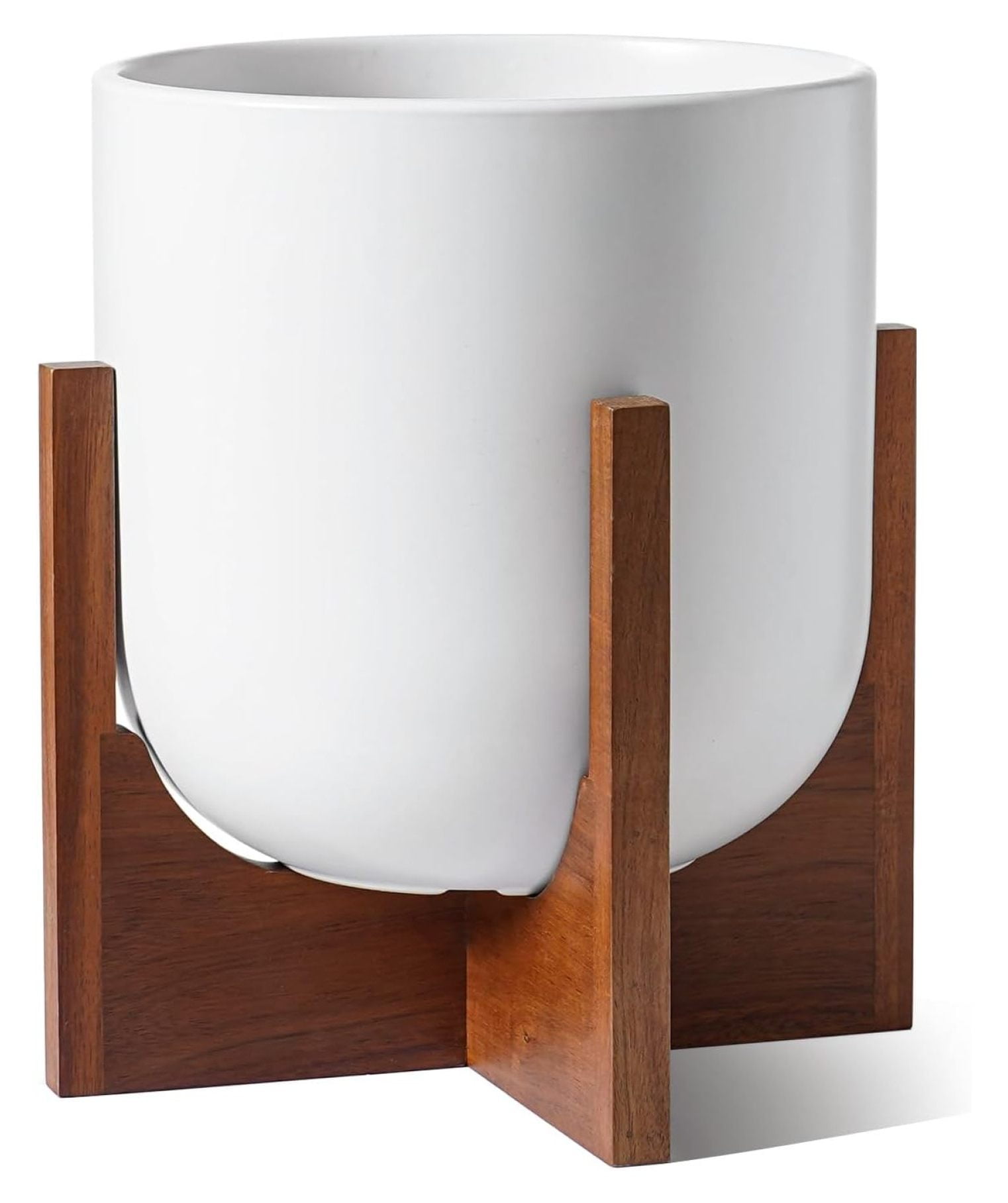 10 Inch Plant Pot with Wood Stand, Ceramic Planters for Indoor Plants ...