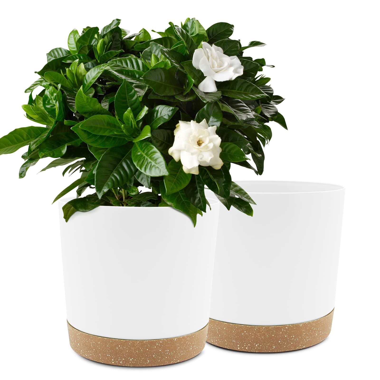 10 Inch Plant Pots 2 Pack with Drainage Holes and Saucers Indoor ...