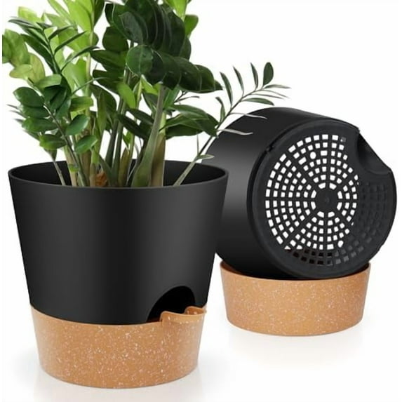 10-Inch Plant Pots, Self-Watering Planters with Drainage Holes ...