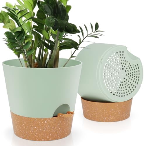 10-Inch Plant Pots, Self-Watering Planters with Drainage Holes ...