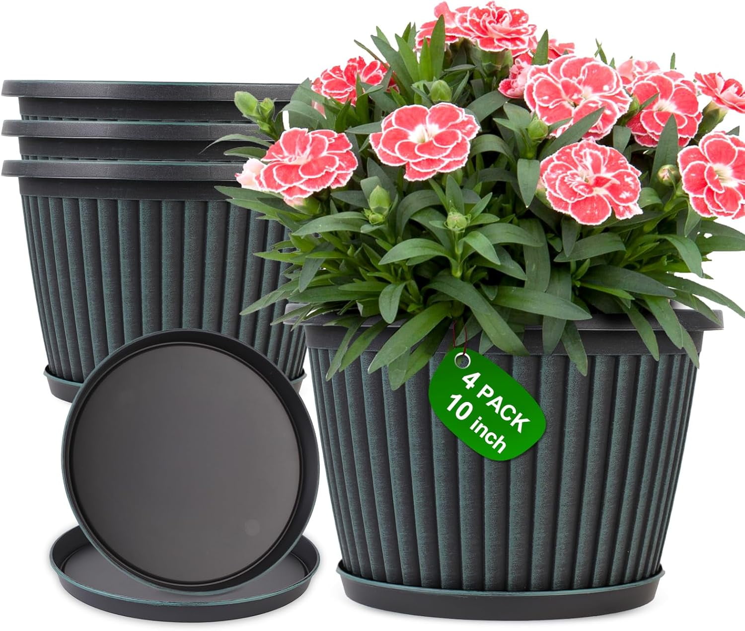 10 Inch Planter-Pots-for-Plants-Indoor-Outdoor, 4 Pack Plastic Flower ...