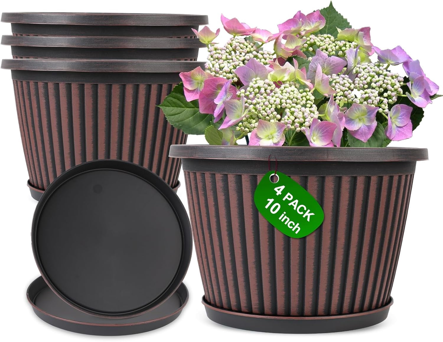 10 Inch Planter-Pots-for-Plants-Indoor-Outdoor, 4 Pack Plastic Flower ...