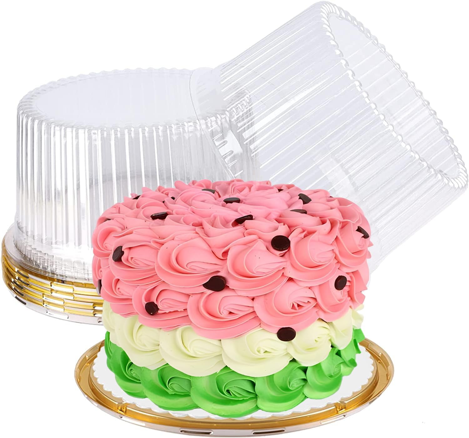 10 Inch Plastic Cake Carriers Gold Cake Containers with Lid and White ...