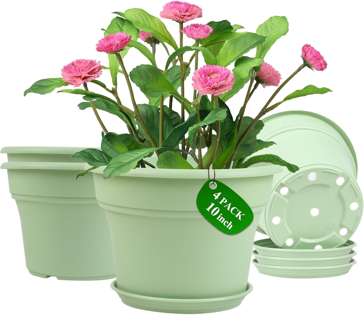 10 Inch Plastic-Flower-Pot-for-Indoor-Plants, 4 Pack Large Outdoor ...