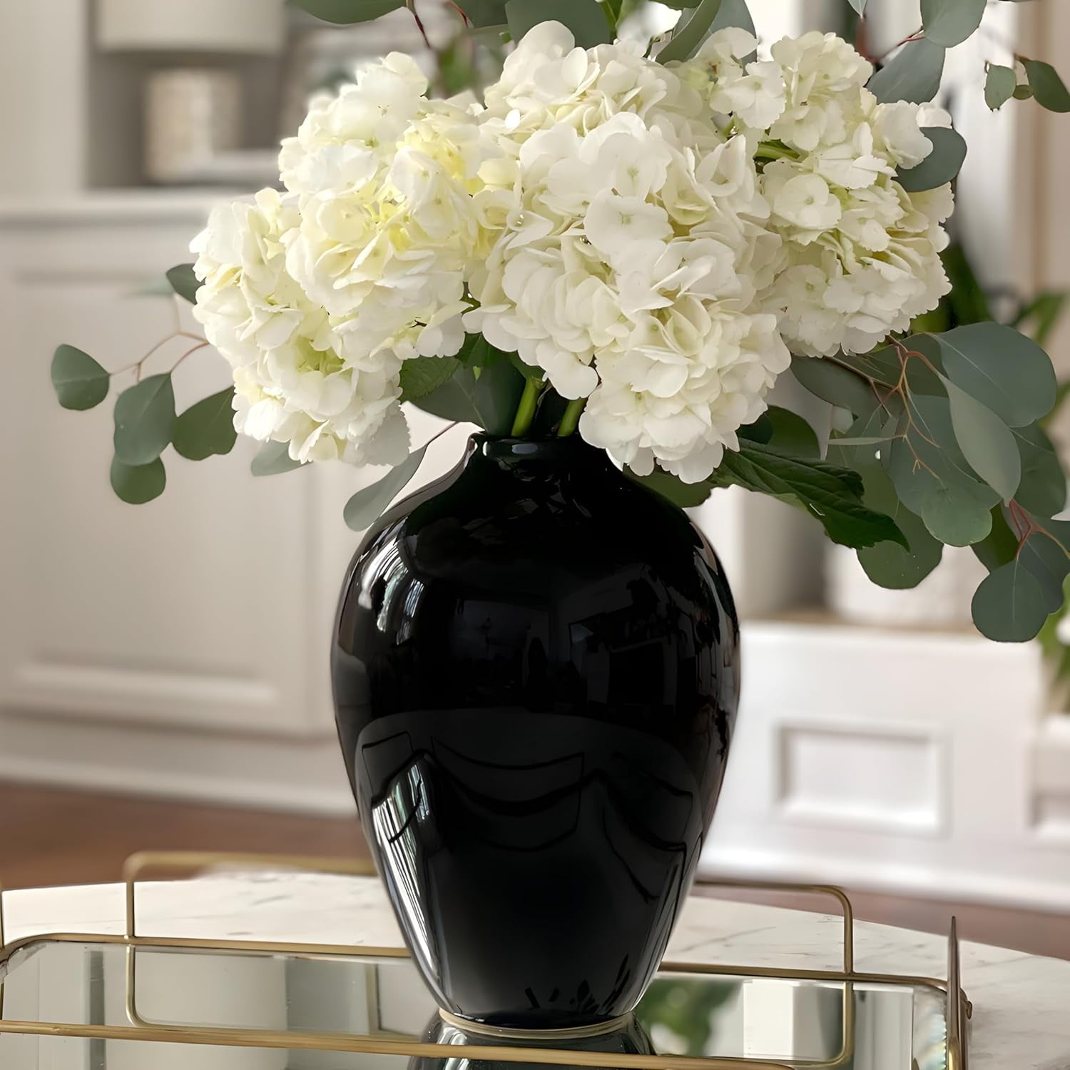 10 Inch Porcelain Vase - Large Black Ceramic With Glossy Finish - for ...