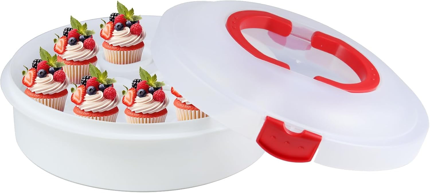 10 Inch Portable Pie Carrier with Lid and Tray 3-In-1 Round Cupcake ...