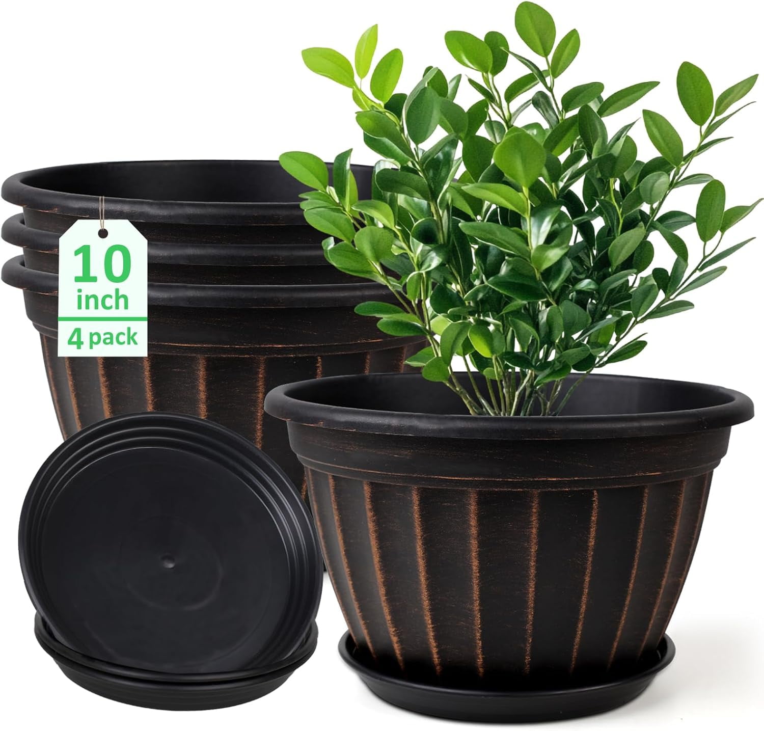 10 Inch Pot,4 Flower Pots,Planters Pot with Drainage Hole & ,Modern ...