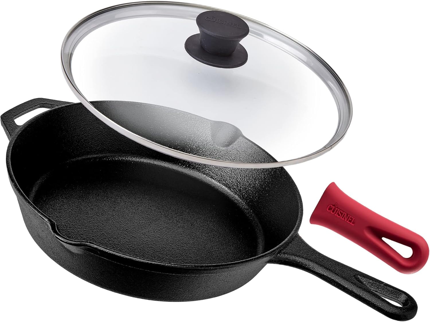 10-Inch Pre-Seasoned Cast Iron Skillet with Glass Lid and Handle Cover ...