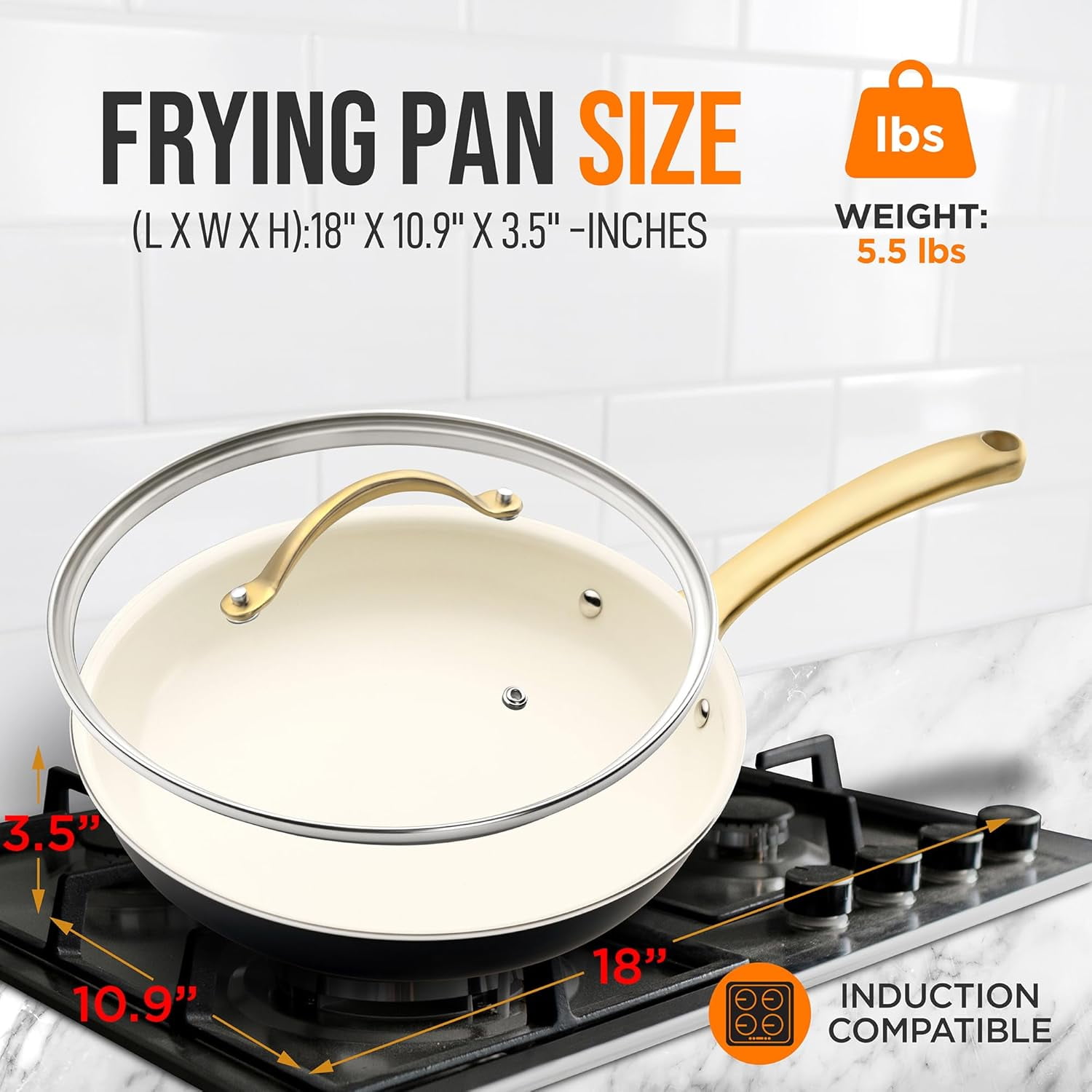 10-Inch Professional Ceramic Frying Pan with Lid - Non-Stick, Stain ...