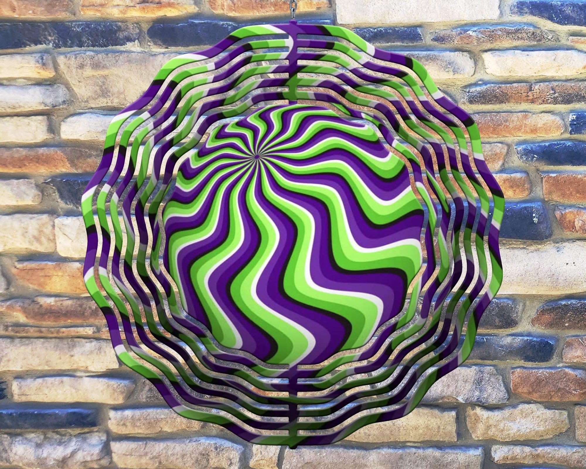 10 Inch Purple & Green Optical Illusion Wind Spinner Yard Decor Aluminum Sublimated Garden Art ...