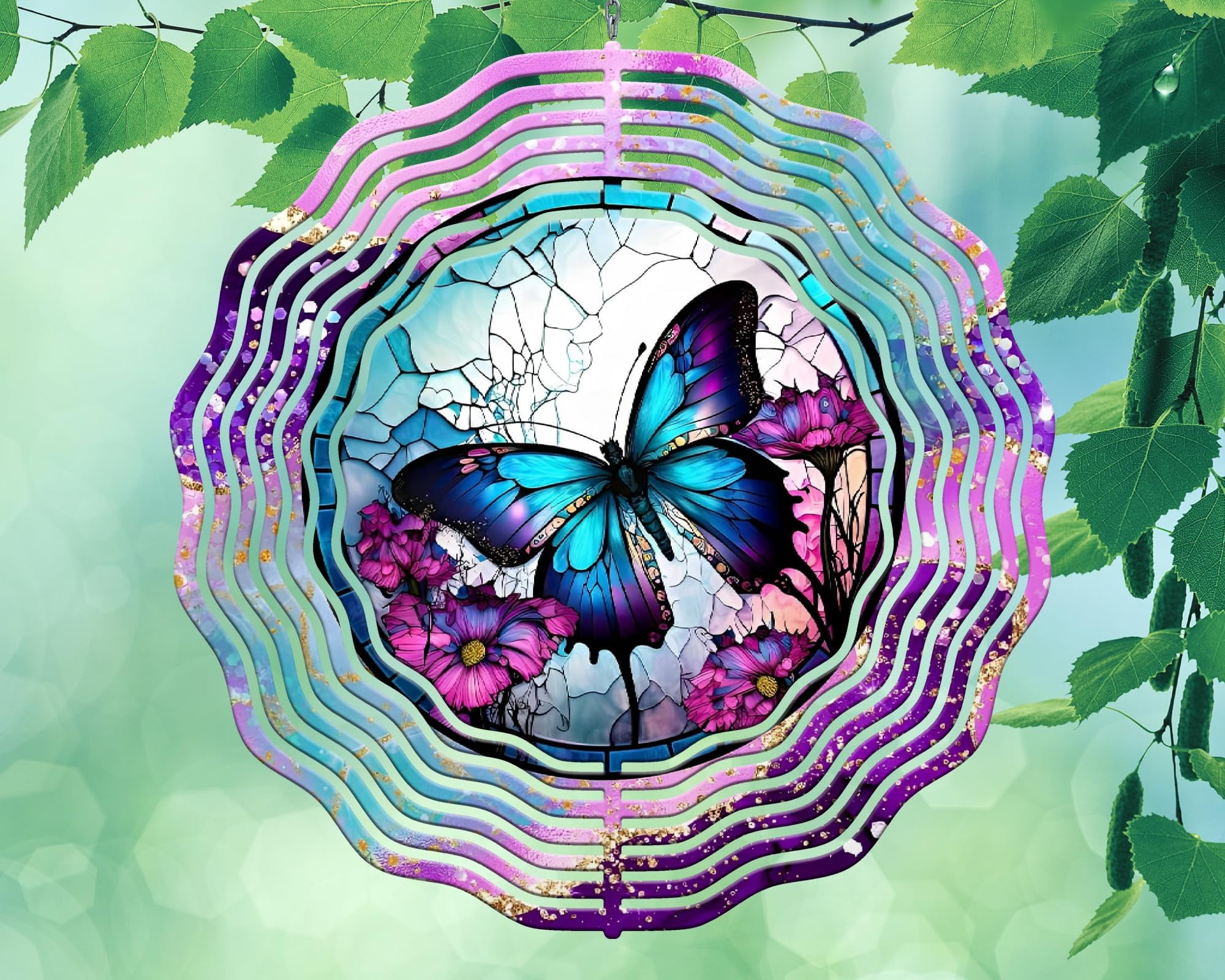 10 Inch Purple Pink Marble Butterfly Hanging Wind Spinner Yard Decor ...