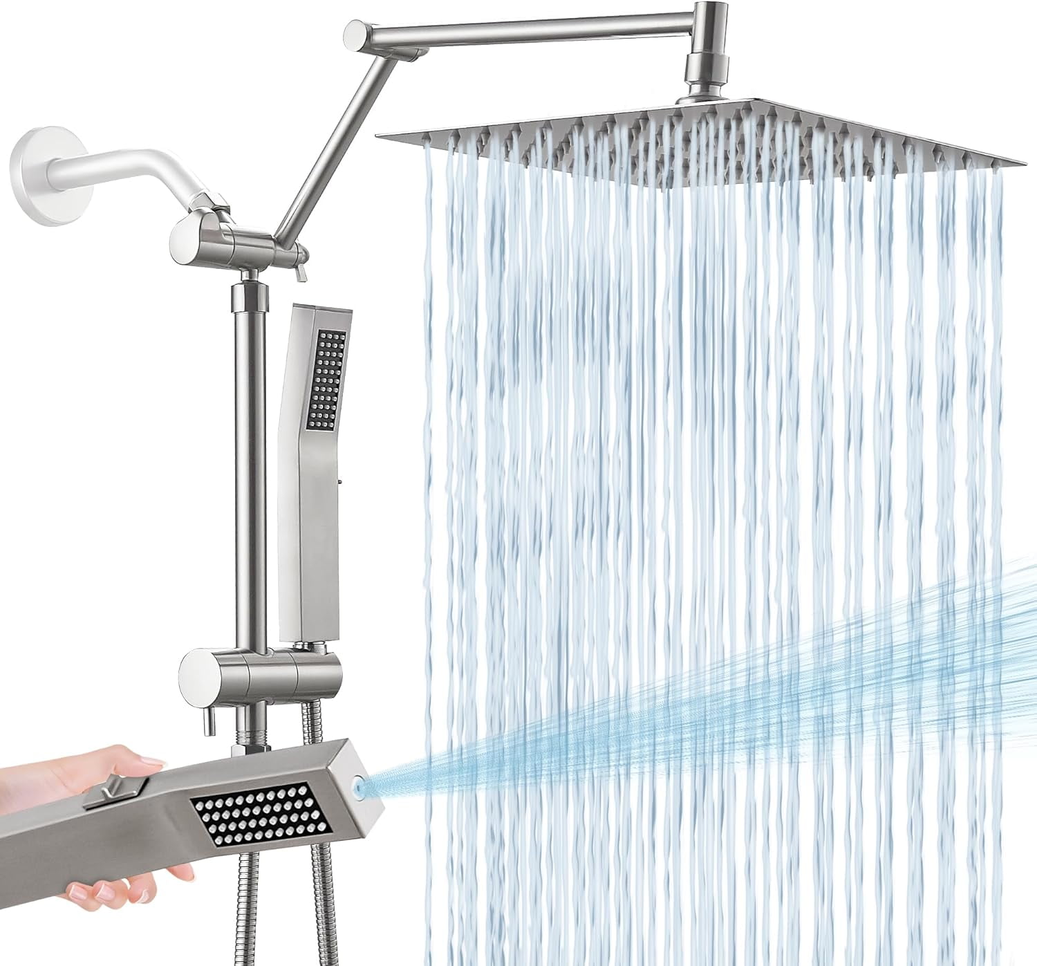 10 Inch Rain Shower with Handheld Combo, High Waterfall Rainfall Square ...