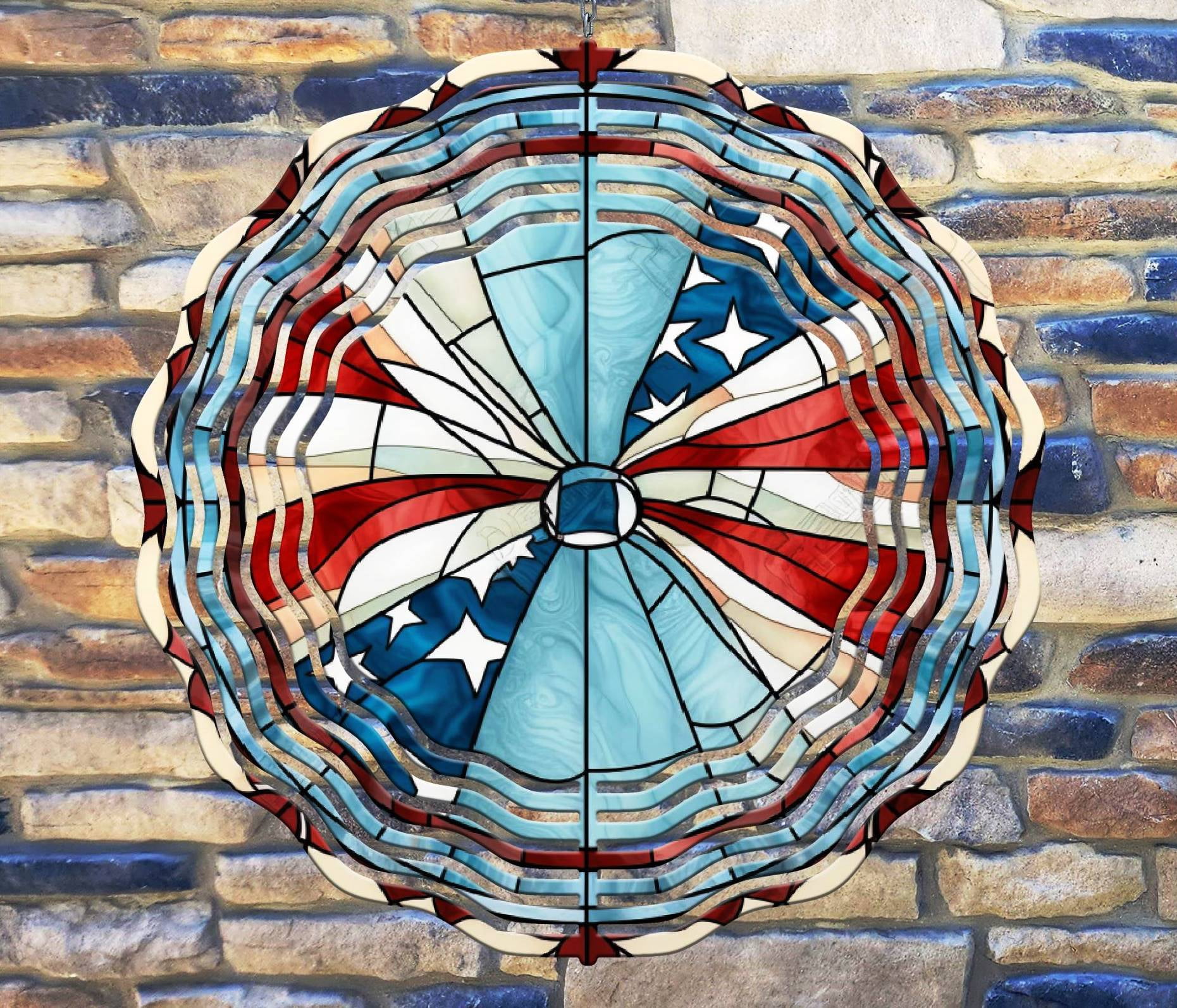 10 Inch Red White Blue Stars & Stripes Stained Glass Look Wind Spinner ...