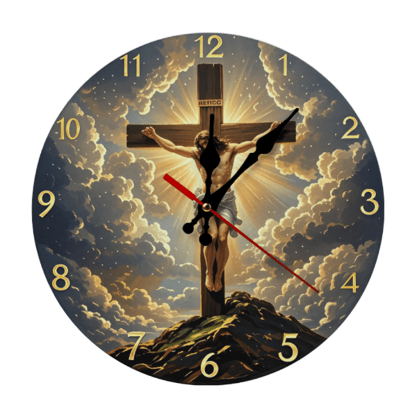 10 Inch Religious Jesus Crucifixion Silent Wood Wall Clock - Heavenly ...