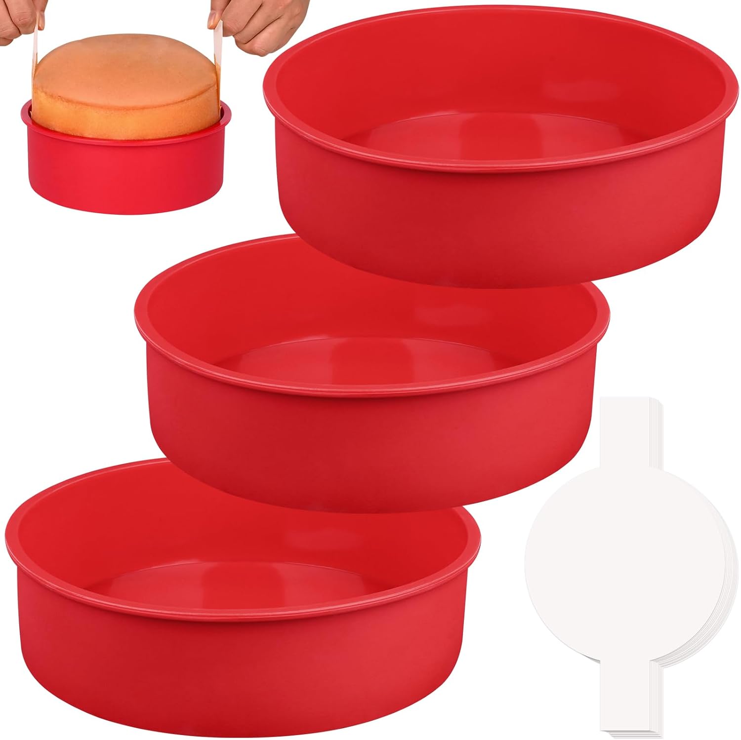 10 Inch Round Cake Pan, 3 Pack Silicone Cake Molds with 100 Pieces ...