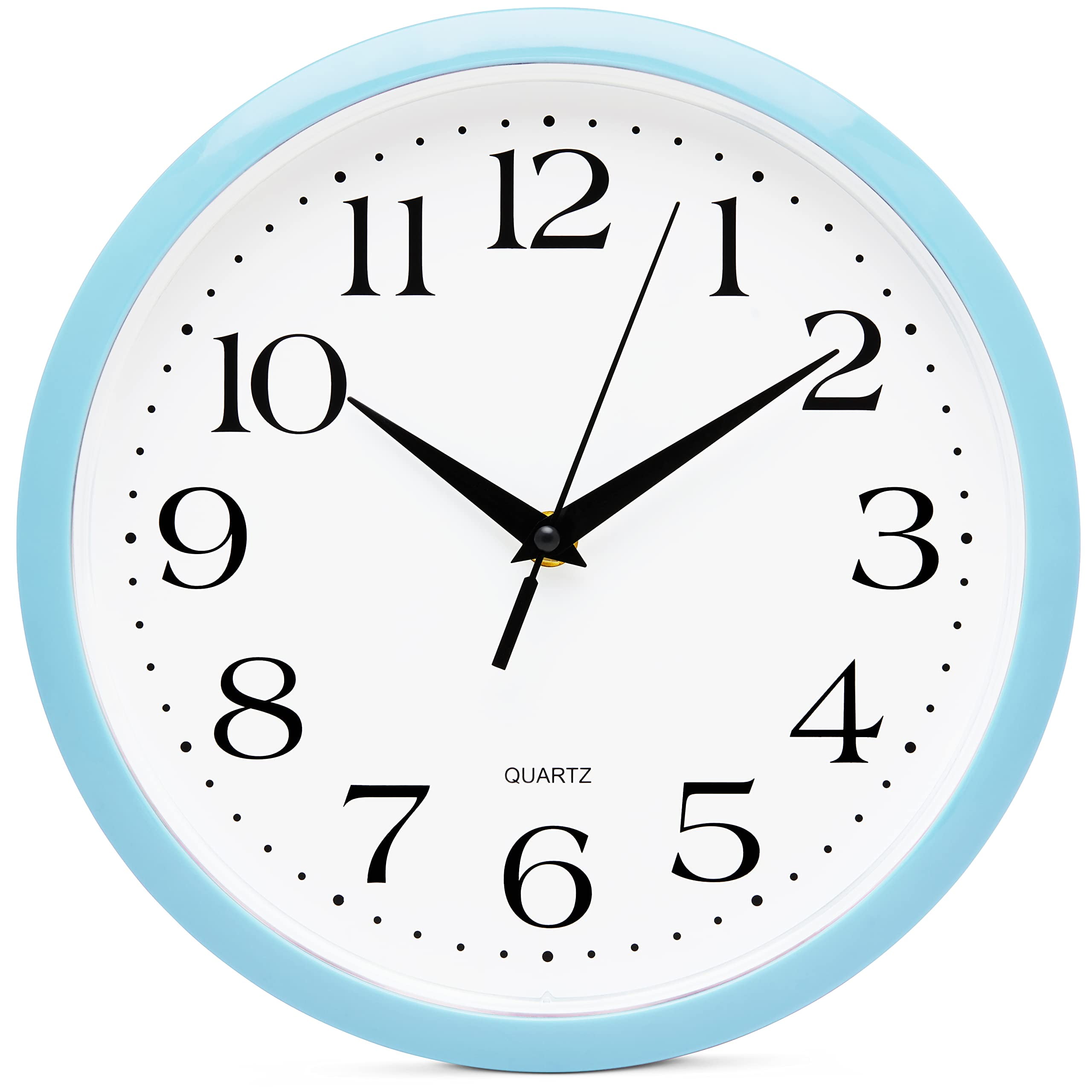 10 Inch Round Light Blue Wall Clock Silent Non Ticking Quartz Mechanism ...